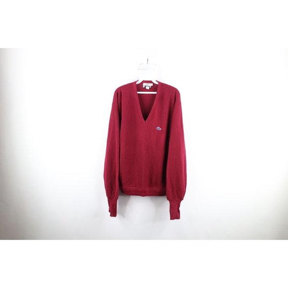 Lacoste | Sweaters | Vintage 8s Izod Lacoste Mens Large Croc Logo Knit Vneck Sweater Maroon Usa ...